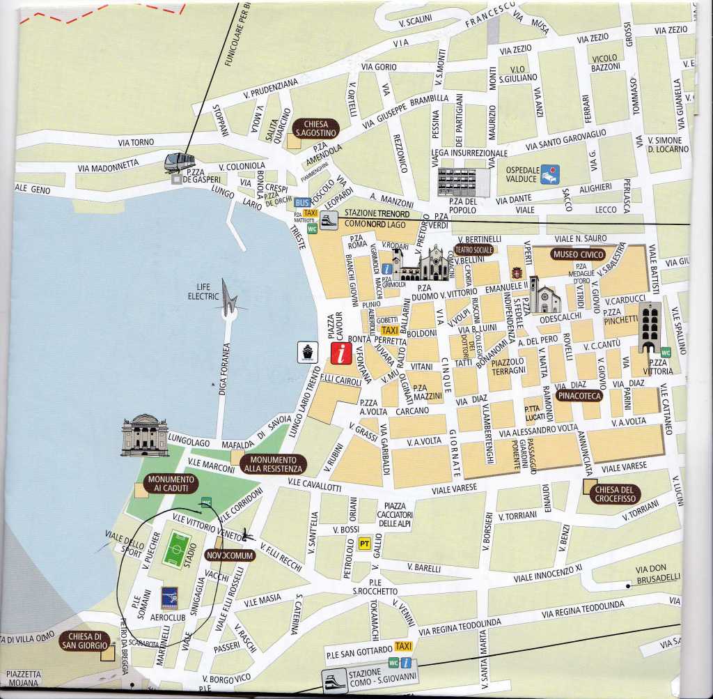 mappa e stradario del CENTRO STORICO di COMO – LUOGHI del Lario e oltre