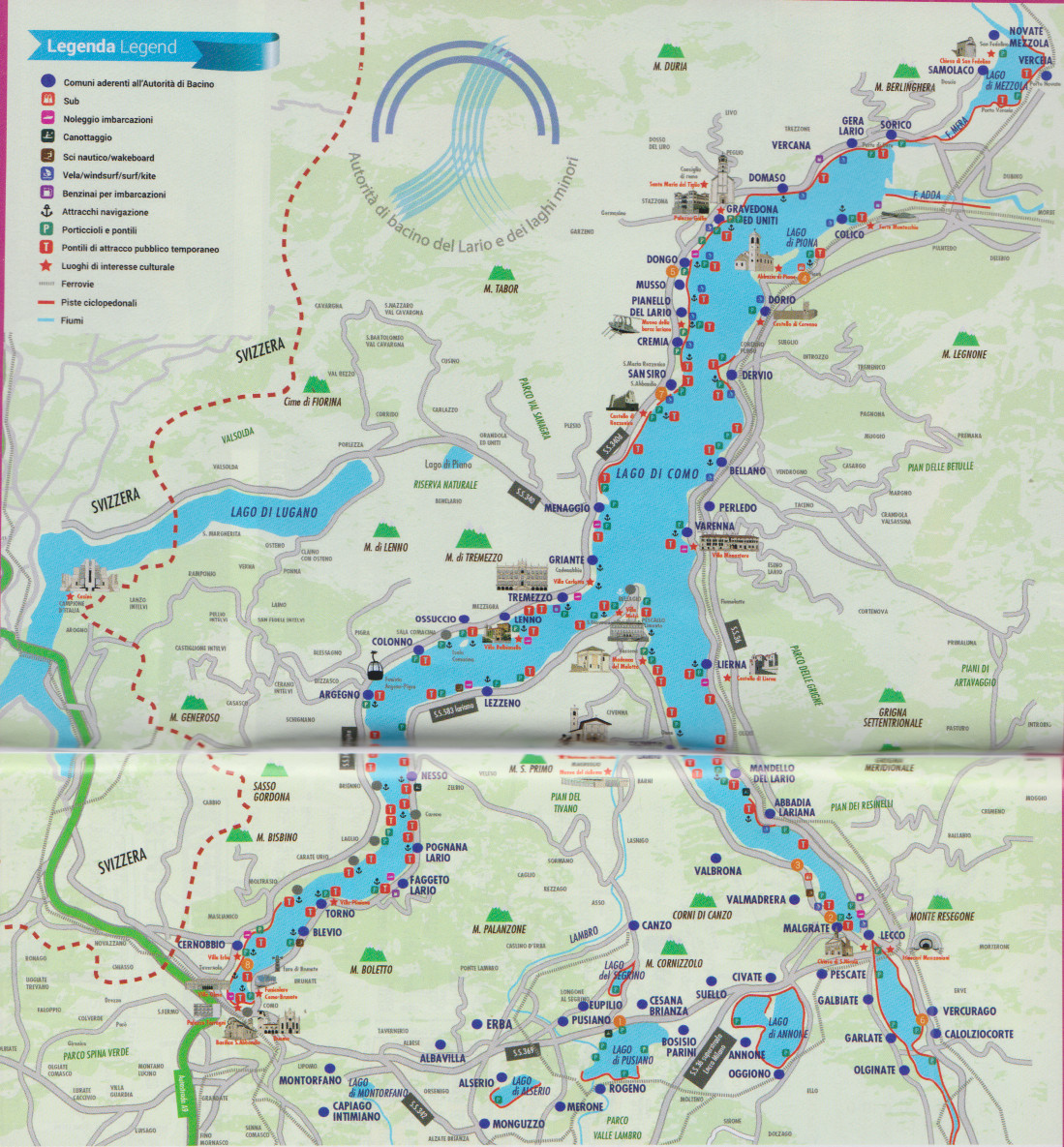 mappa geografica del LAGO DI COMO – LUOGHI del LARIO e oltre